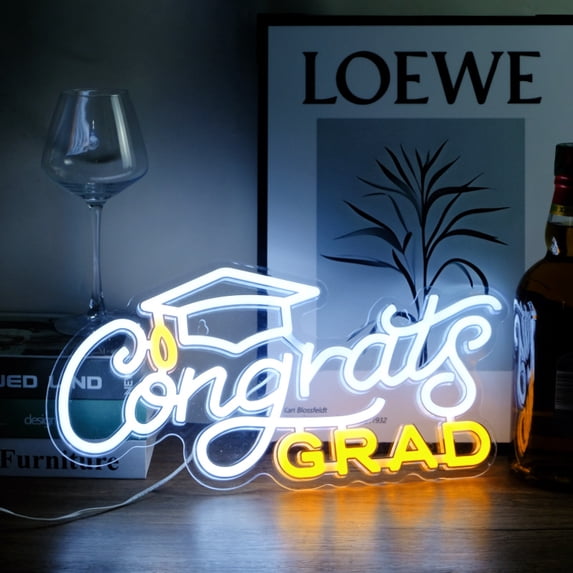 Congrats Grad Neon Sign with Graduation Cap, 16" x 7.8" Grad Neon ...