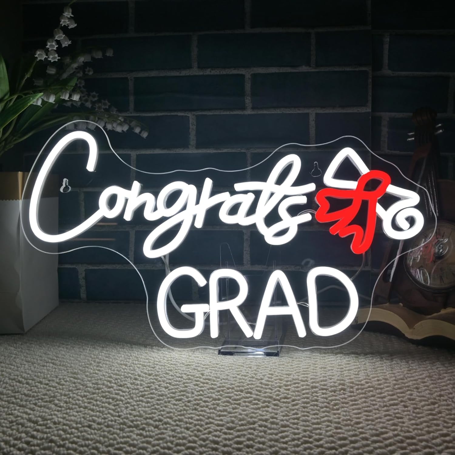 Congrats Grad Neon Sign with Scroll Graduation Decorations 2025 White ...