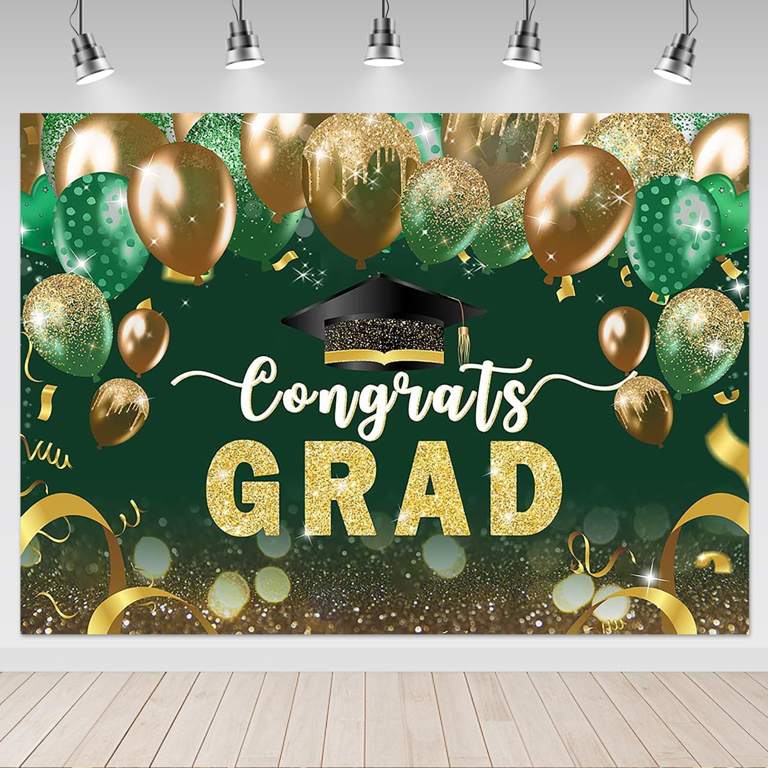 Congrats Grad Nice Backdrop Green Gold Congrats 2025 Graduation ...