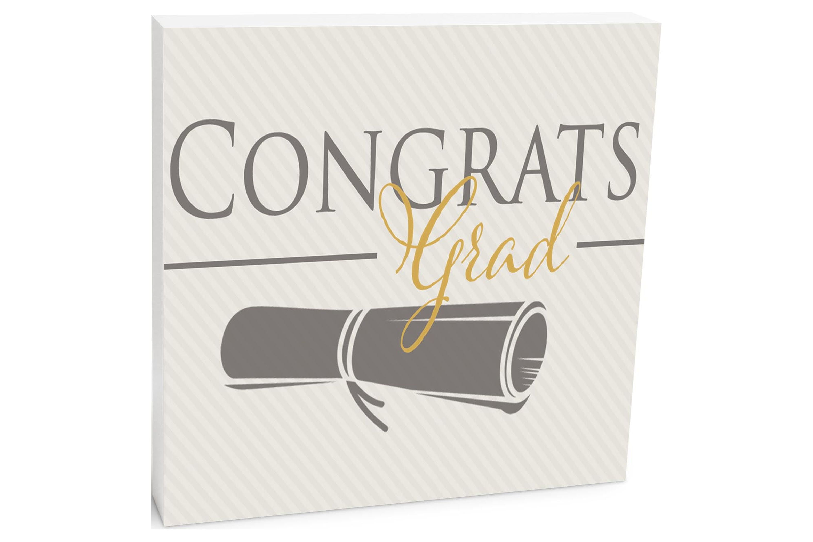 Congrats Grad Parchment Stripe Diploma 10 x 10 Wood Tabletop Sign ...