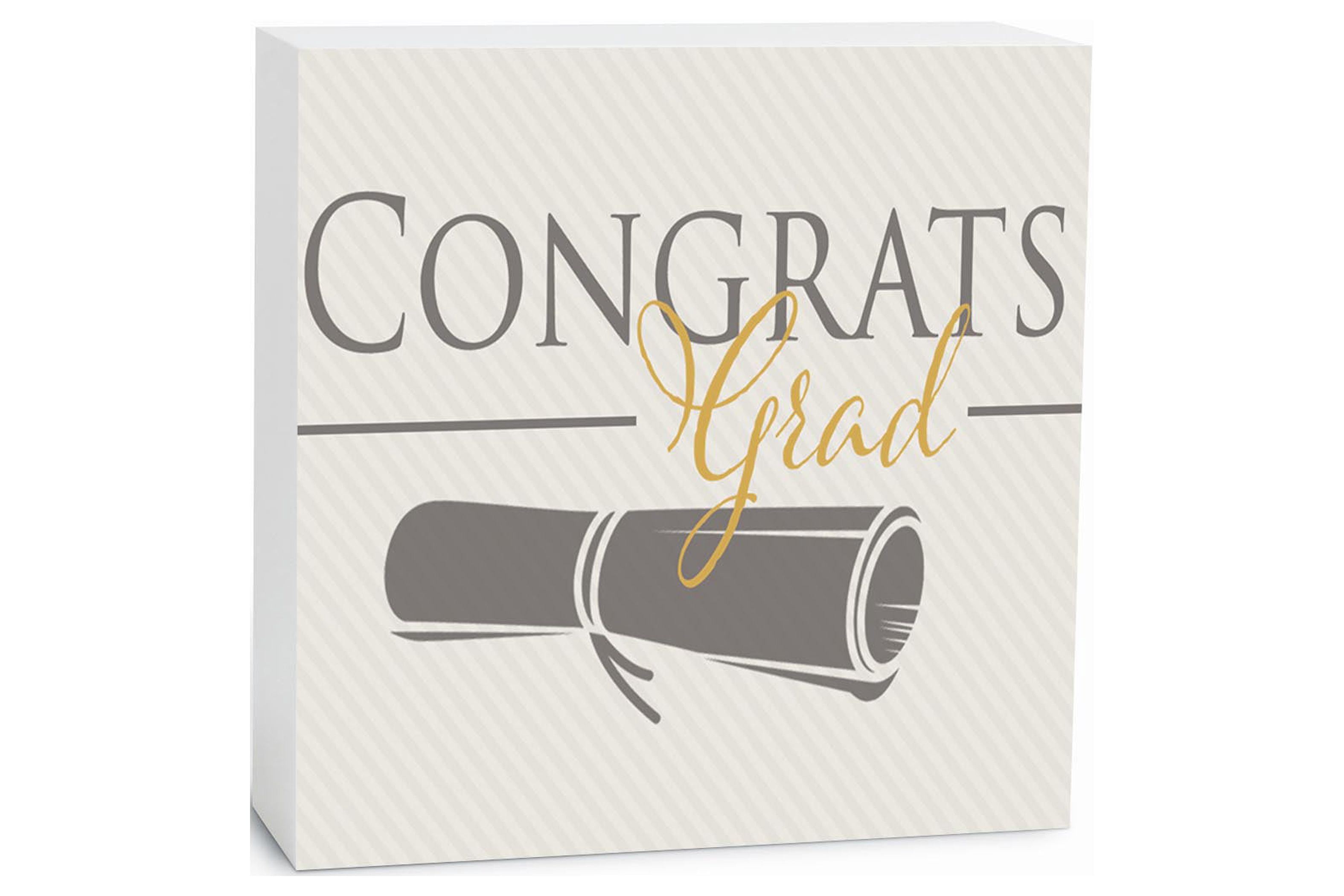 Congrats Grad Parchment Stripe Diploma 5 x 5 Wood Tabletop Sign Plaque ...