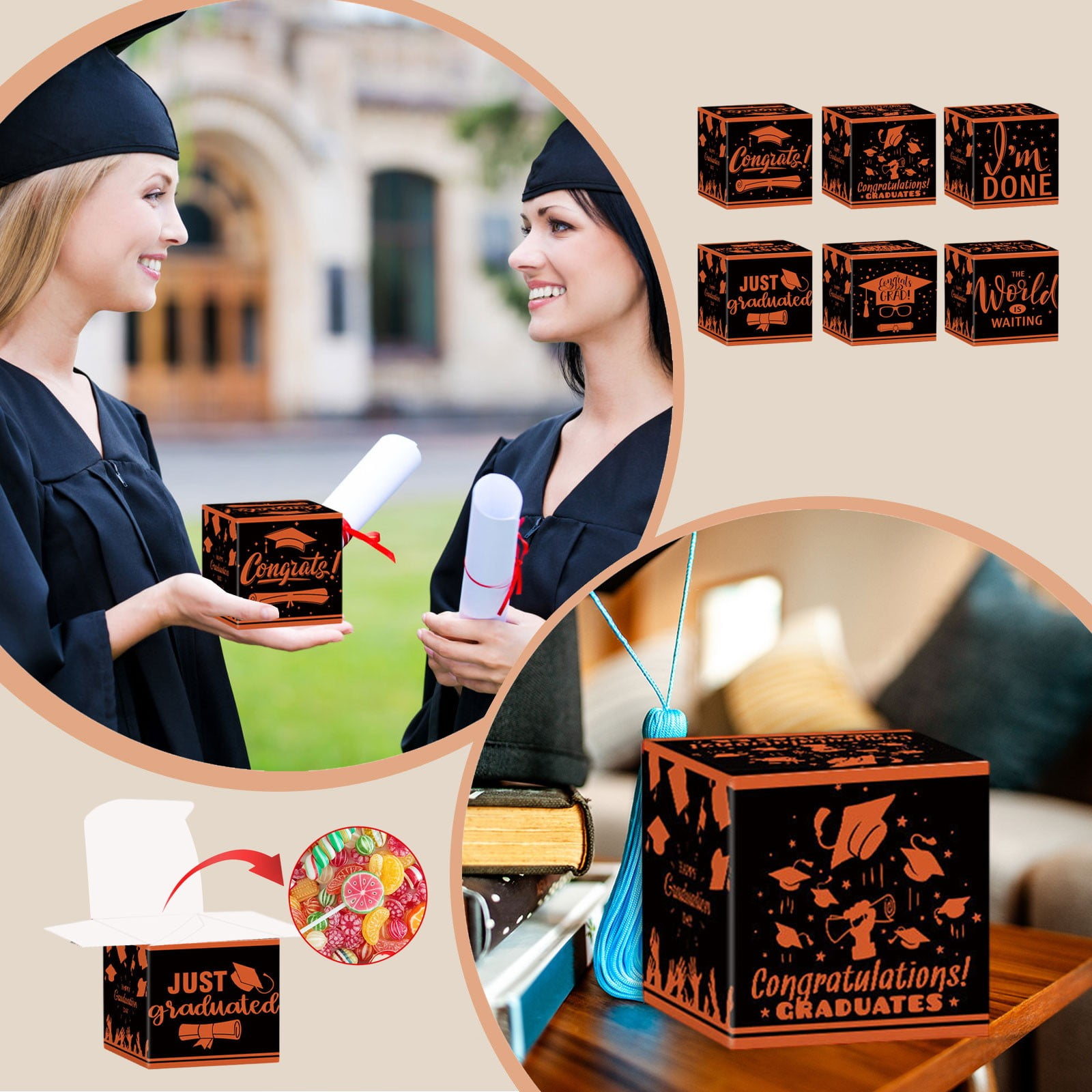 Congrats Grad Party Candy Boxes, 6 Pack, 2.76x2.76x2.76in Graduation ...