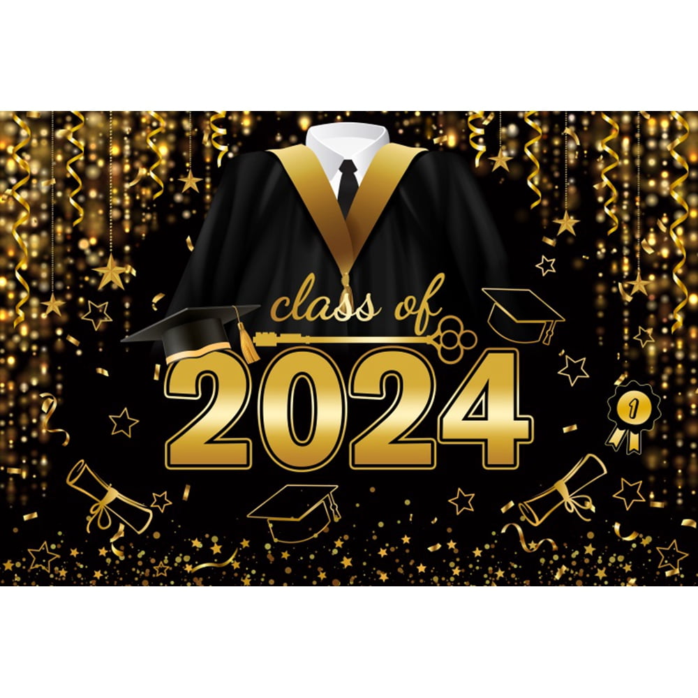 Congrats Grad Photography Backdrop Gold Glitter Balloon Bachelor Cap ...