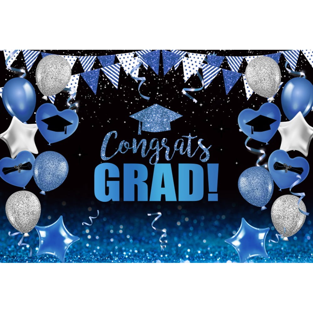 Congrats Grad Photography Backdrop Gold Glitter Balloon Bachelor Cap ...
