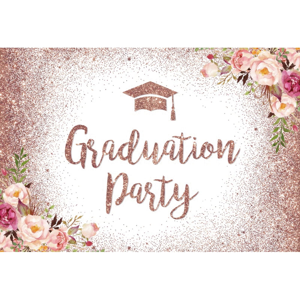 Congrats Grad Photography Backdrop Gold Glitter Balloon Bachelor Cap ...