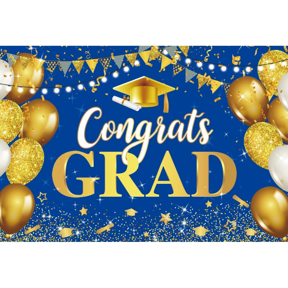 Congrats Grad Photography Backdrop Gold Glitter Balloon Bachelor Cap ...