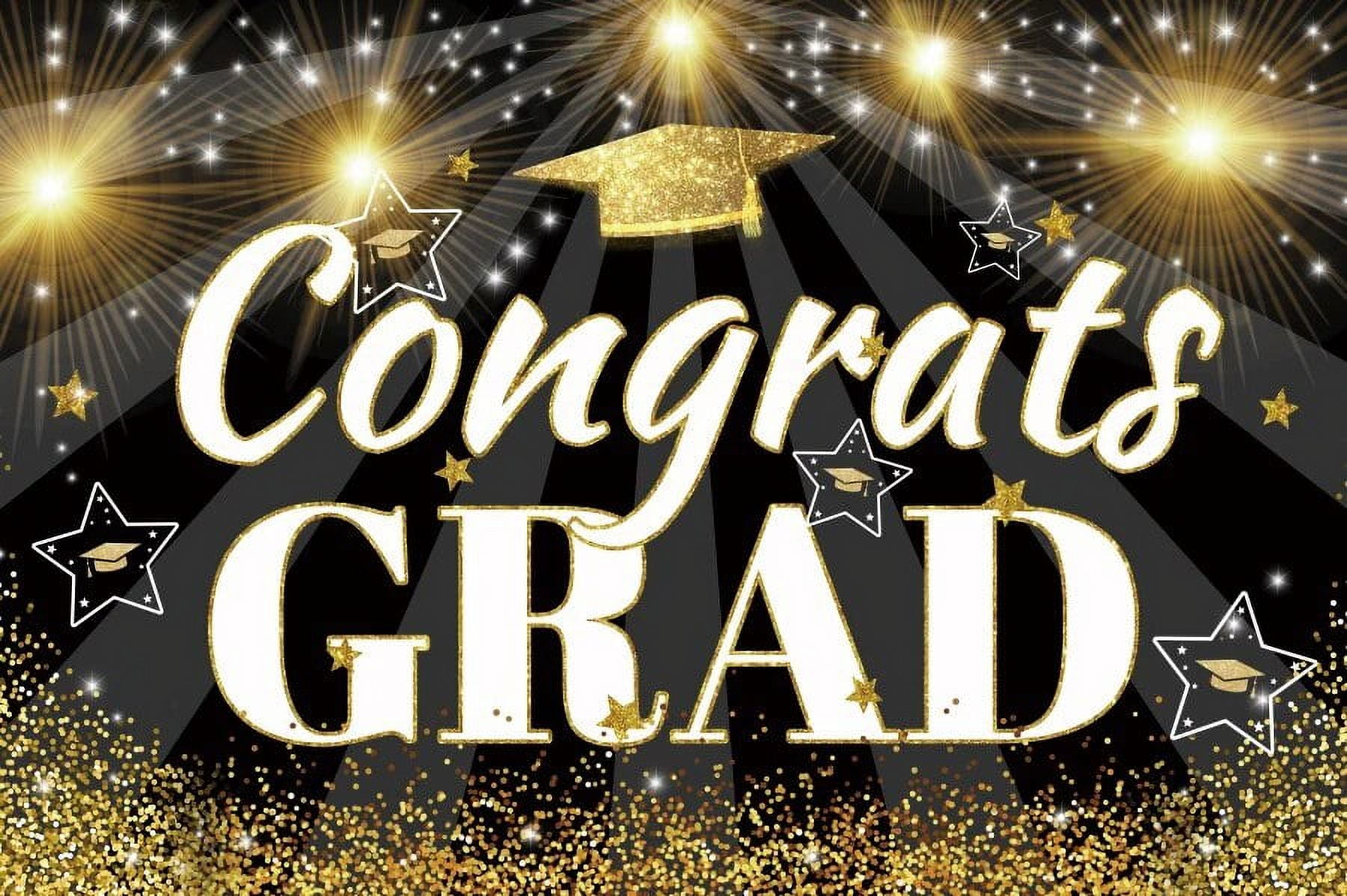 Congrats Grad Photography Backdrop Golden Bachelor Hat Shining Stars ...