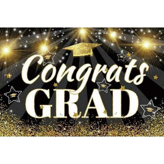 Congrats Grad Photography Backdrop Golden Bachelor Hat Shining Stars ...