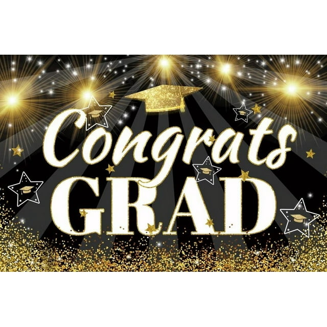 Congrats Grad Photography Backdrop Golden Bachelor Hat Shining Stars ...