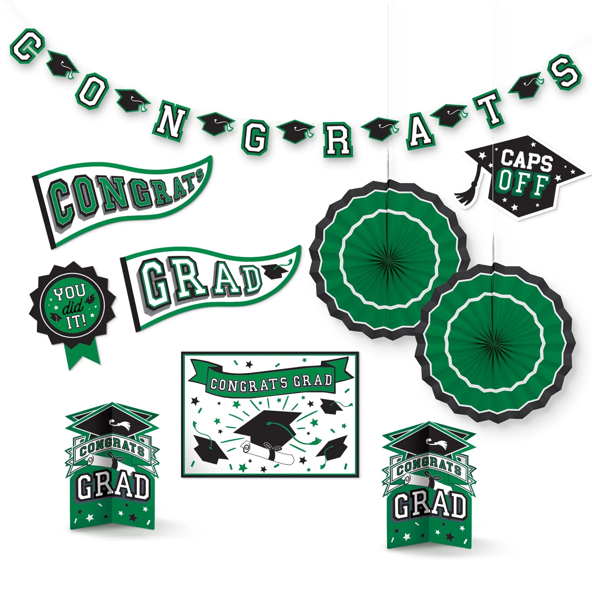 Graduation ROOM DECORATING KIT GREEN Party Decoration Grad Wall Banner ...