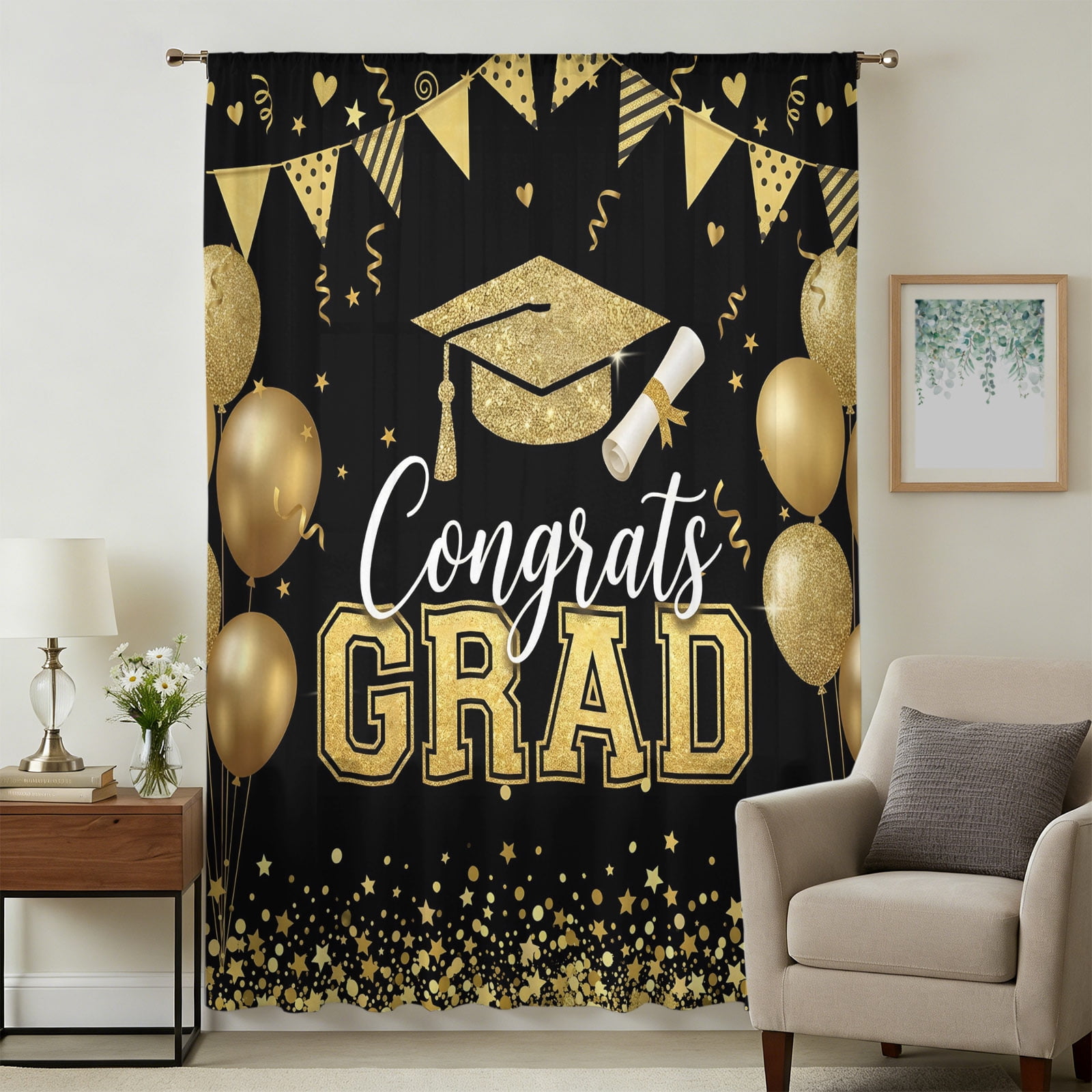 Congrats Grad Sheer Curtains 108" Extra Long for Living Room ...