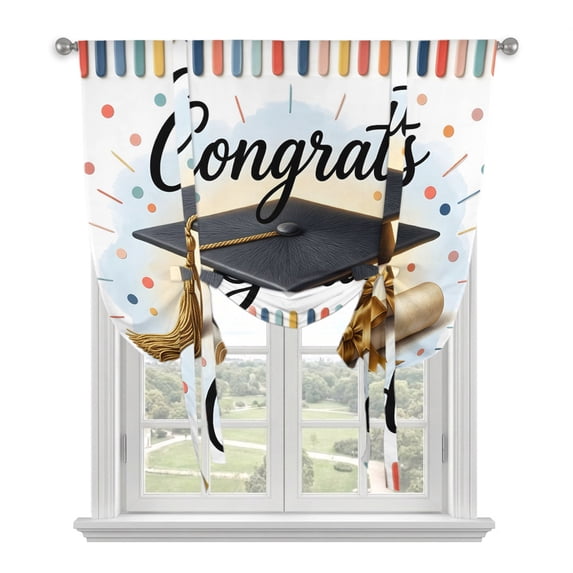 Congrats Grad Tie Up Curtains for Windows 63 Inch Length Balloon ...