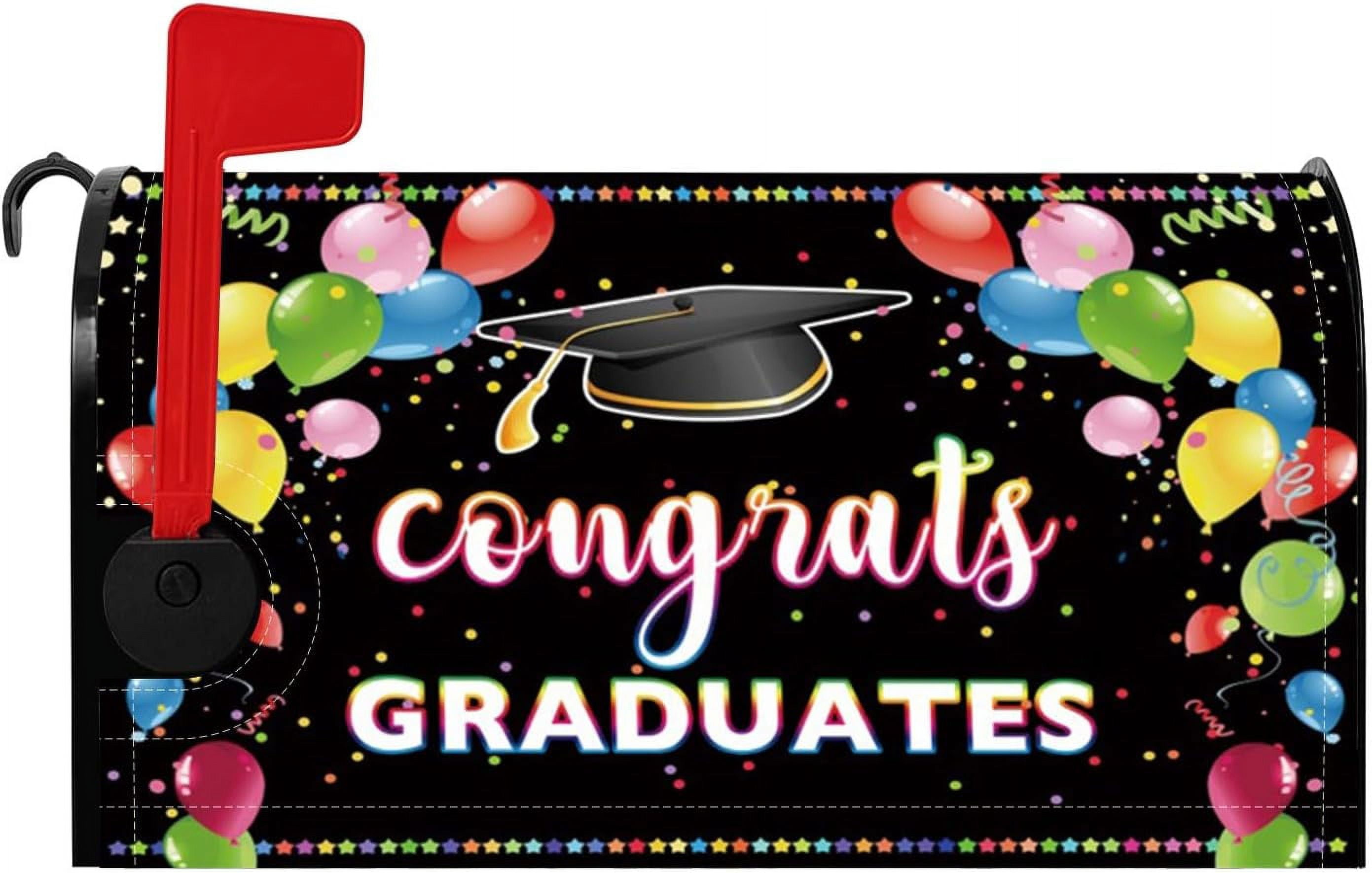 Congrats Graduates Mailbox Cover Graduation Cap Colorful Balloon ...