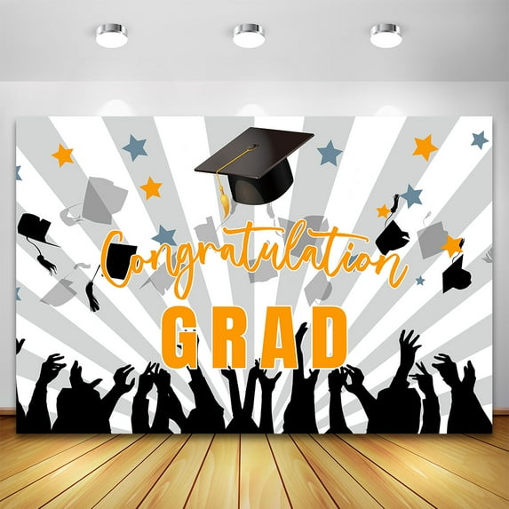 Congrats Graduation Photo Backdrop Black Gold Glitter Balloon Congrats ...