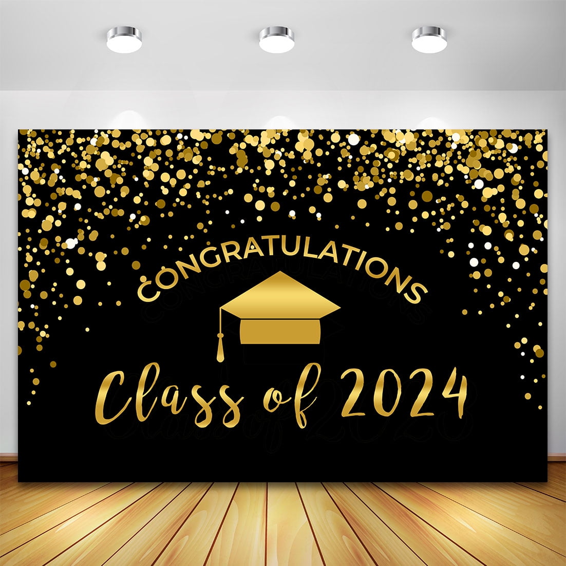 Congrats Graduation Photo Backdrop Black Gold Glitter Balloon Congrats ...