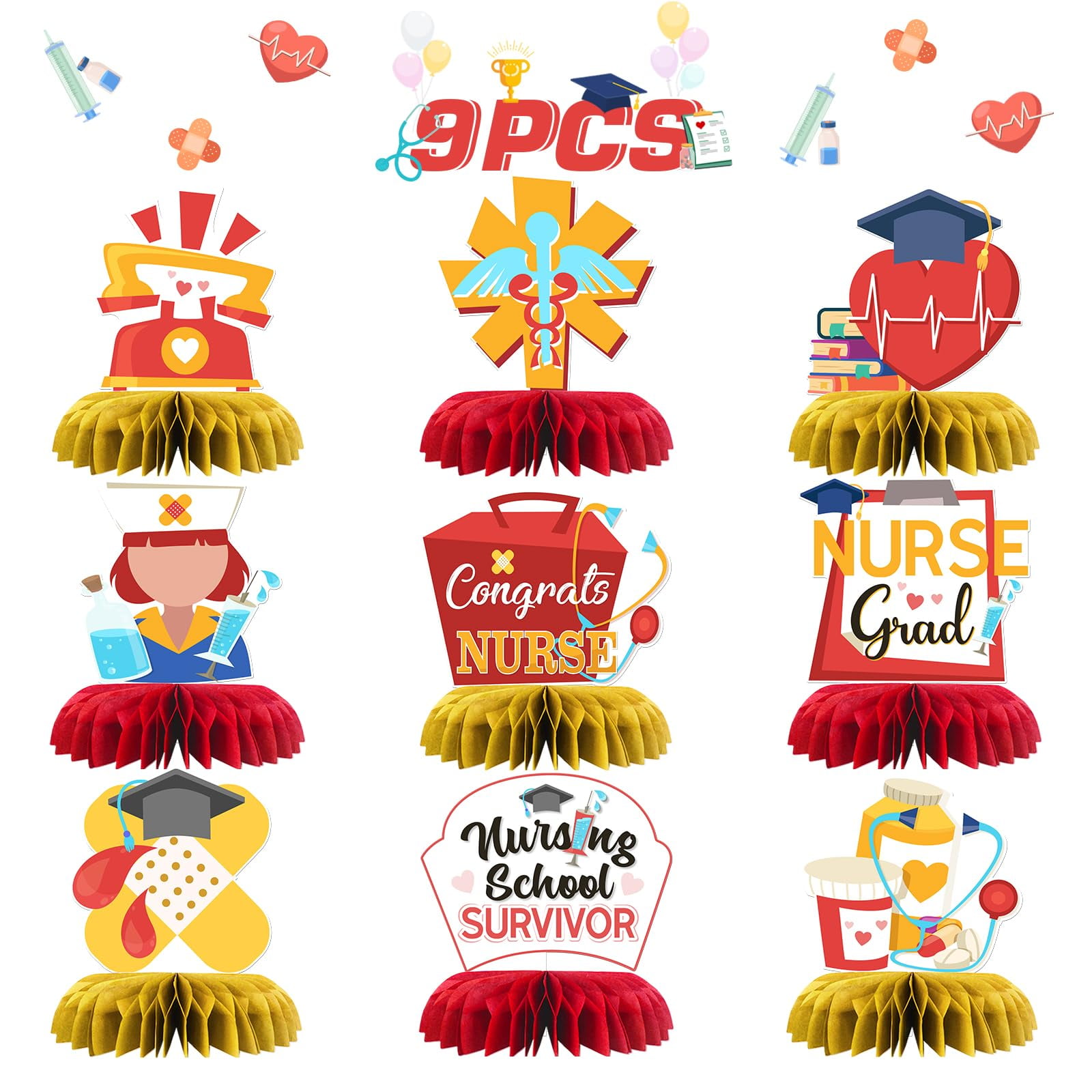 Congrats Nurse Table Honeycomb Centerpieces, Nurse RN Graduation Party ...