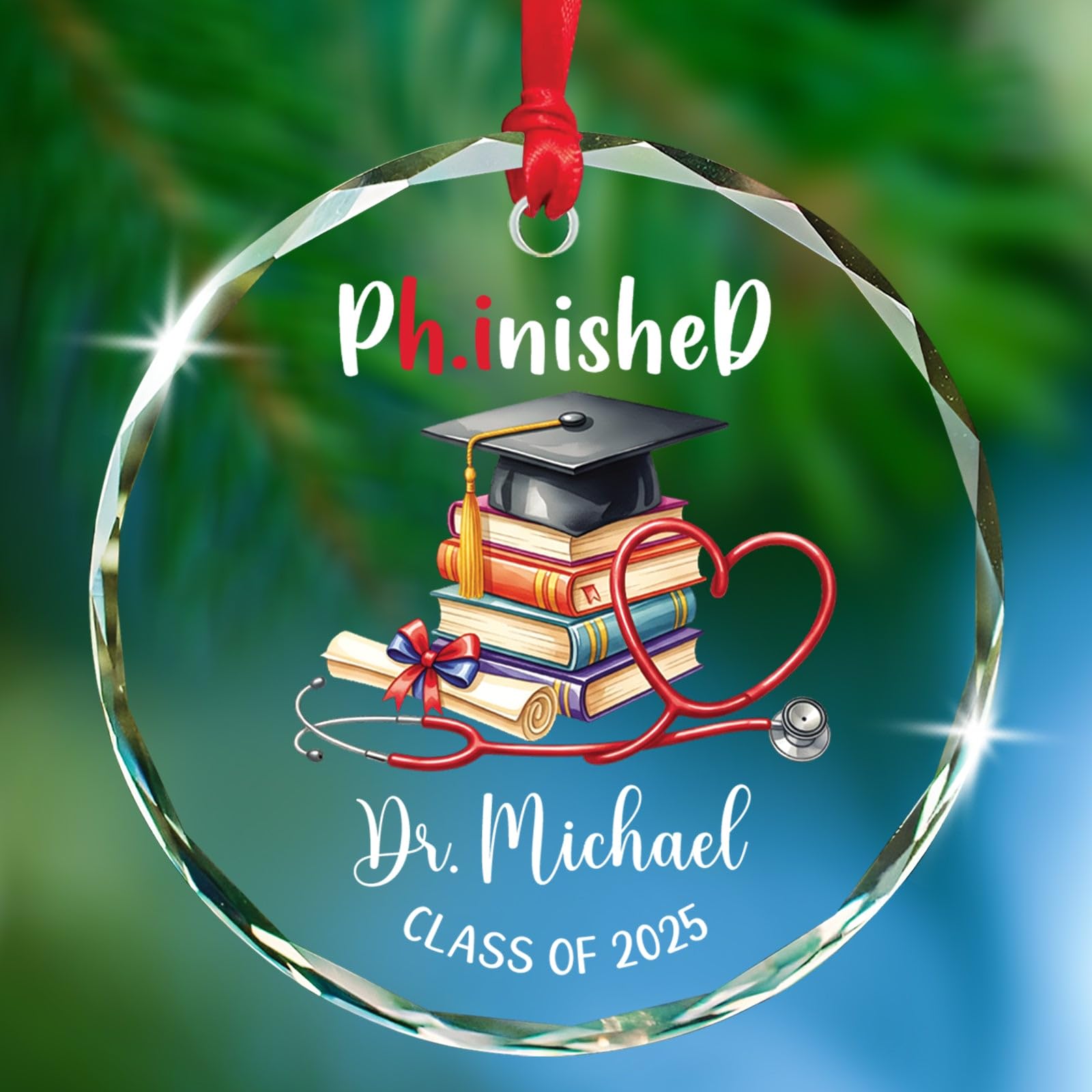 Congrats Phinished Grad Glass Ornament Christmas 2025, Personalized ...
