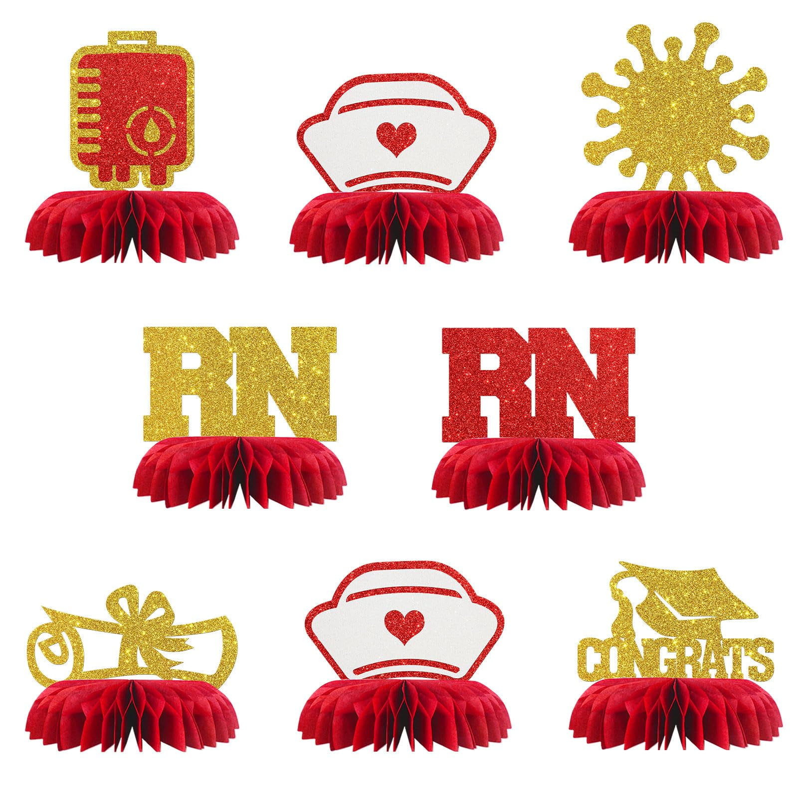 Congrats RN Table Honeycomb Centerpieces Decorations - Glitter 8 Pcs ...