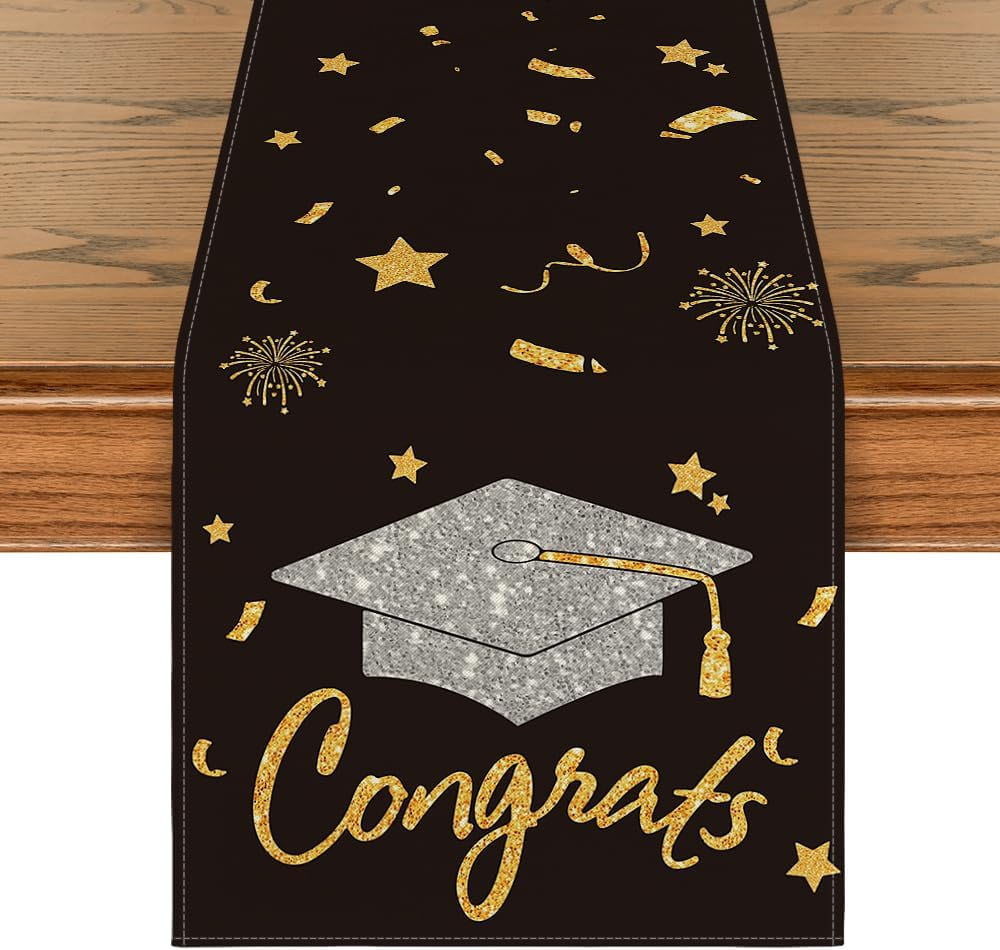 Congrats Table Runner Diploma Cap, 2023 Graduation Holiday Kitchen ...