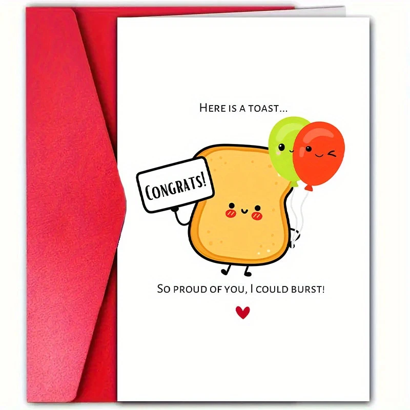 Congrats Toast Greeting Card – Cute Toast with Balloons, Blank Inside ...