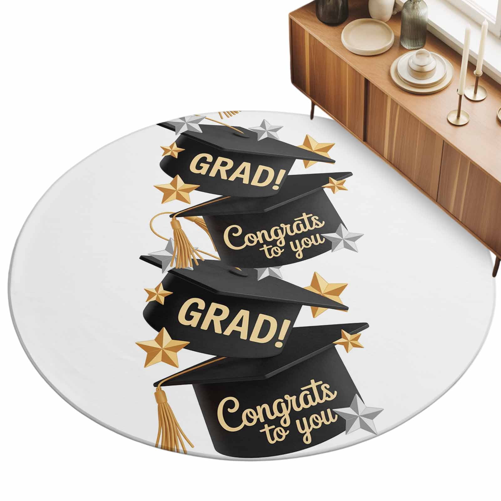 Congrats to You 3.3ft Non Slip Round Area Rug GRAD Graduation Hat Three ...
