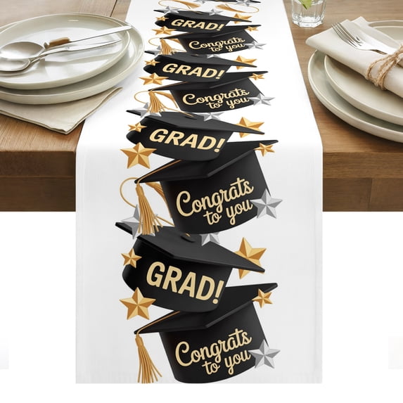 Congrats to You Cotton Linen Table Runner GRAD Graduation Hat Three ...