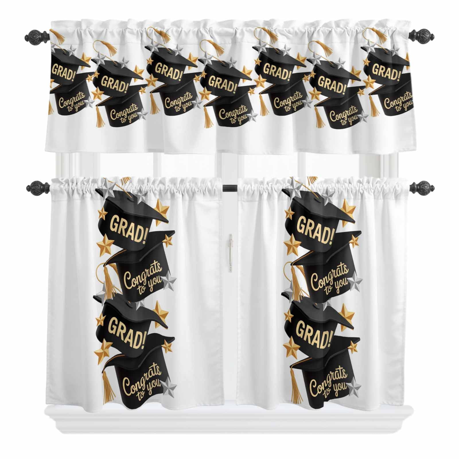 Congrats to You Curtain Valances Set GRAD Graduation Hat Three ...