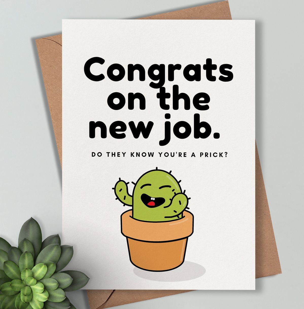 Congrats on the New Job Greeting Card – Funny Cactus Design – Envelope ...