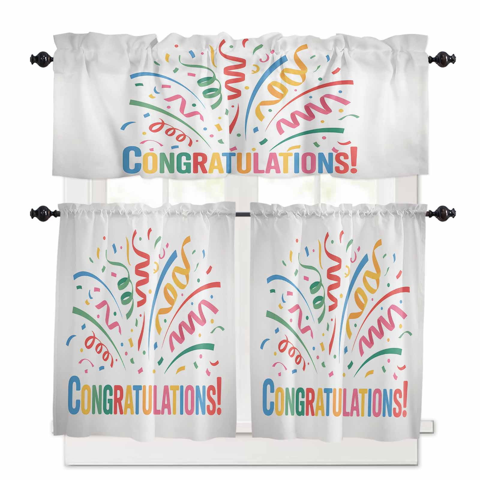 Congratulation Celebration Kitchen Curtains Valance and Tier Set ...