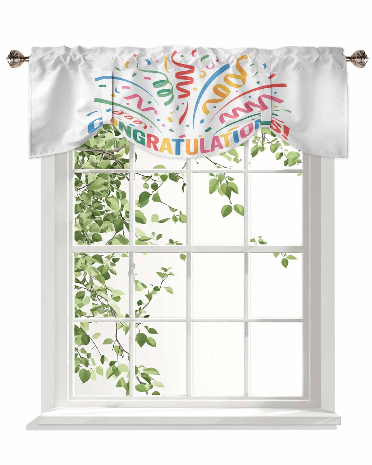 Congratulation Celebration Tie Up Valances Curtain, Colorful Ribbon ...