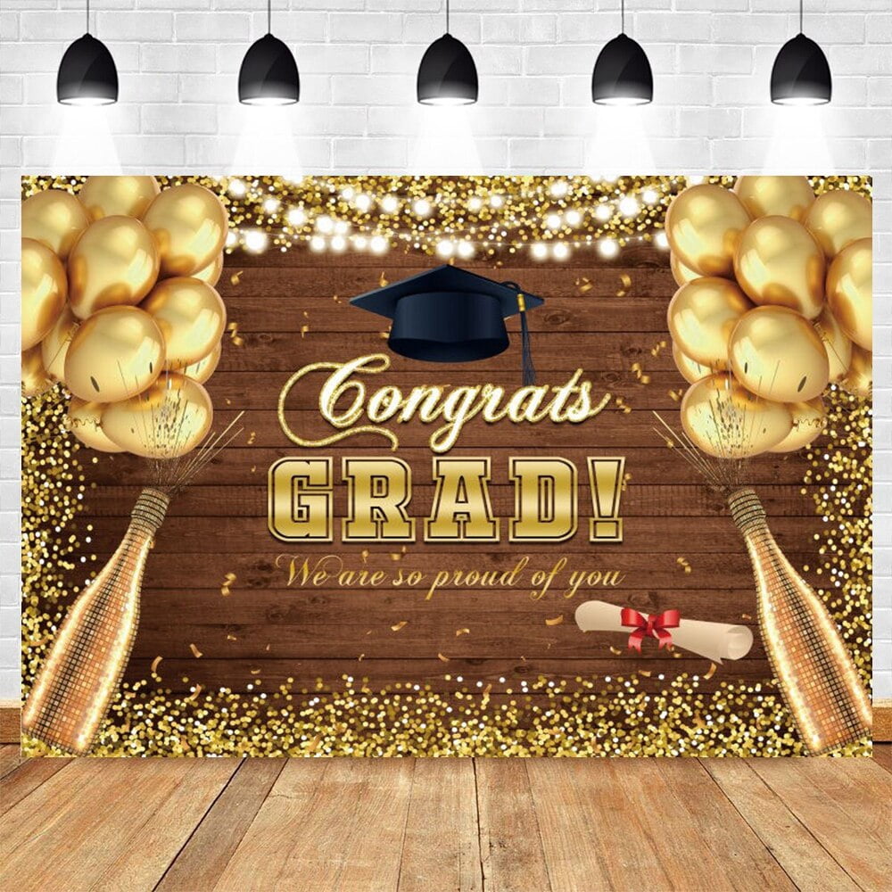 Congratulation Graduation Photography Backdrop Wooden Board Gold ...