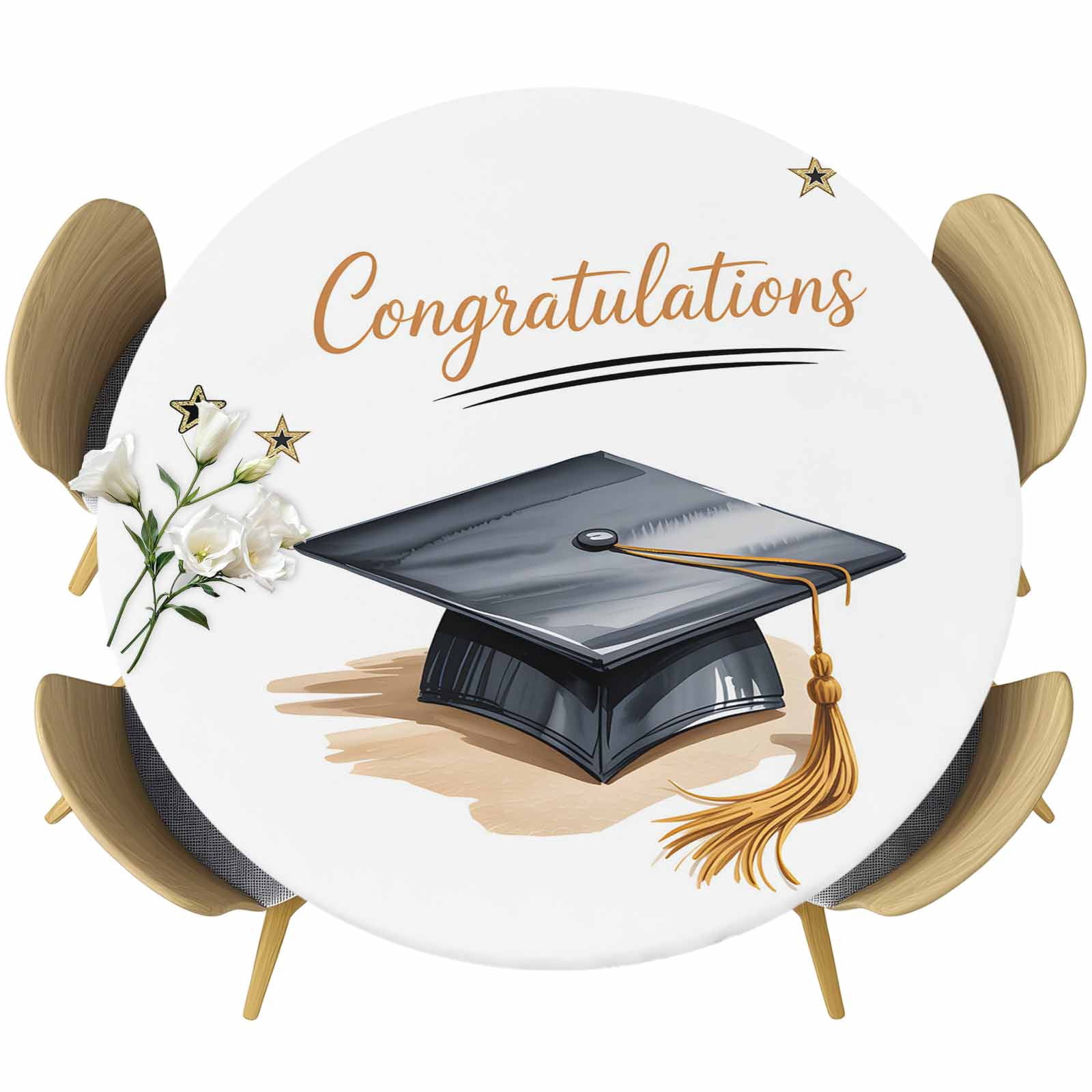 Congratulation Hat Round Tablecloth, Fitted Table Cover with Elastic ...