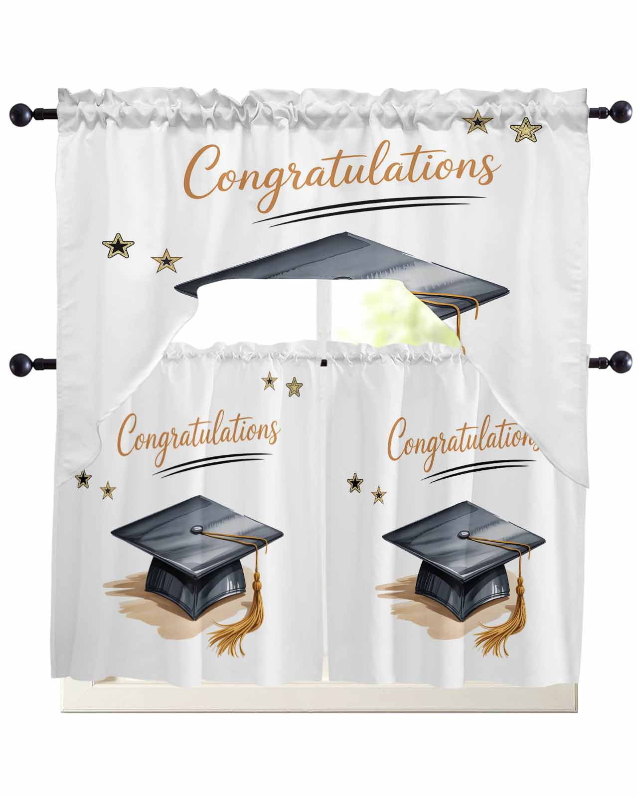 Congratulation Hat Swag Curtains for Living Room/Bedroom Windows ...