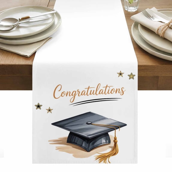Congratulation Hat Table Runner - 72 Inch Long, Kitchen Dining Table ...