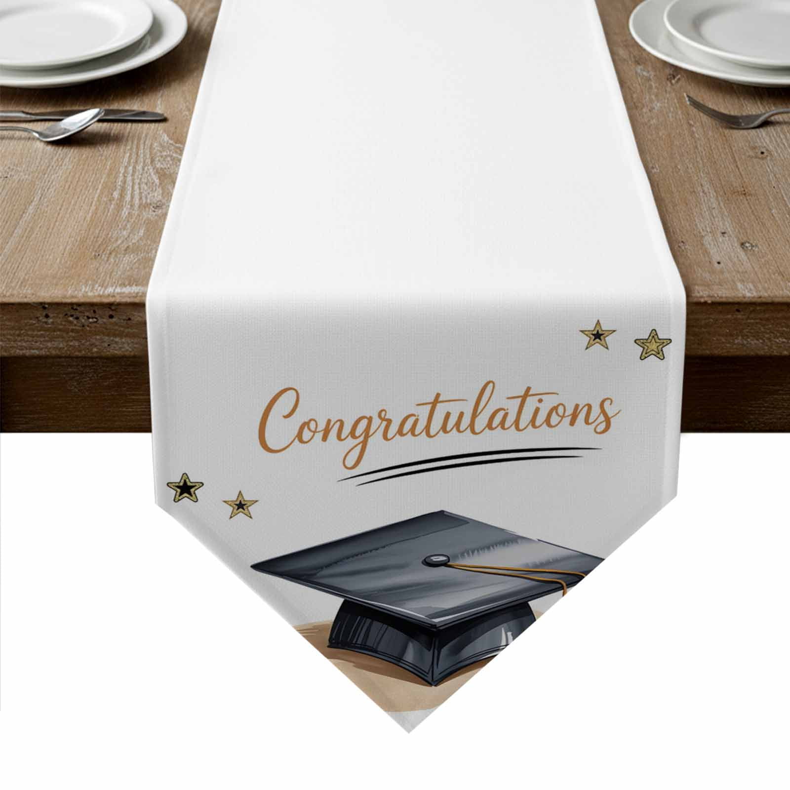 Congratulation Hat Table Runner Linen Burlap Table Runner 60 Inches ...