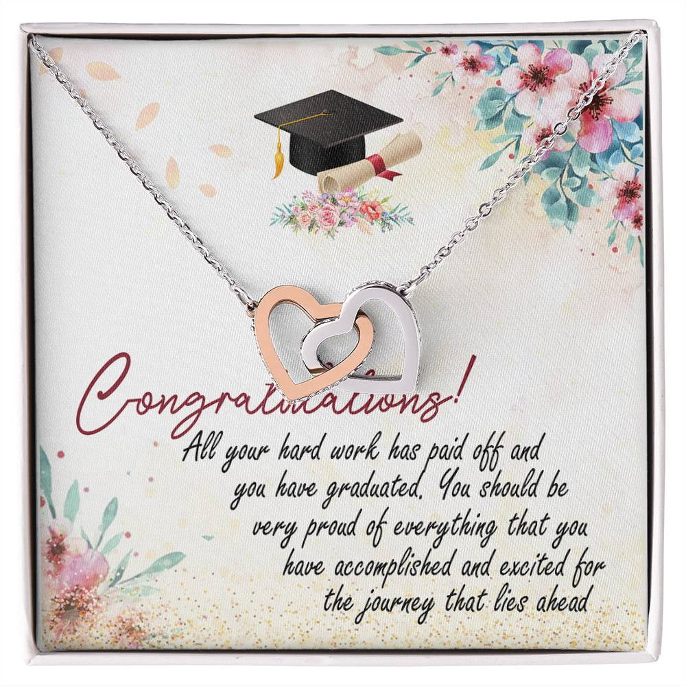 Congratulation So Proud Of You Graduation Message Card, Interlocking Hearts Necklace, 14K White ...