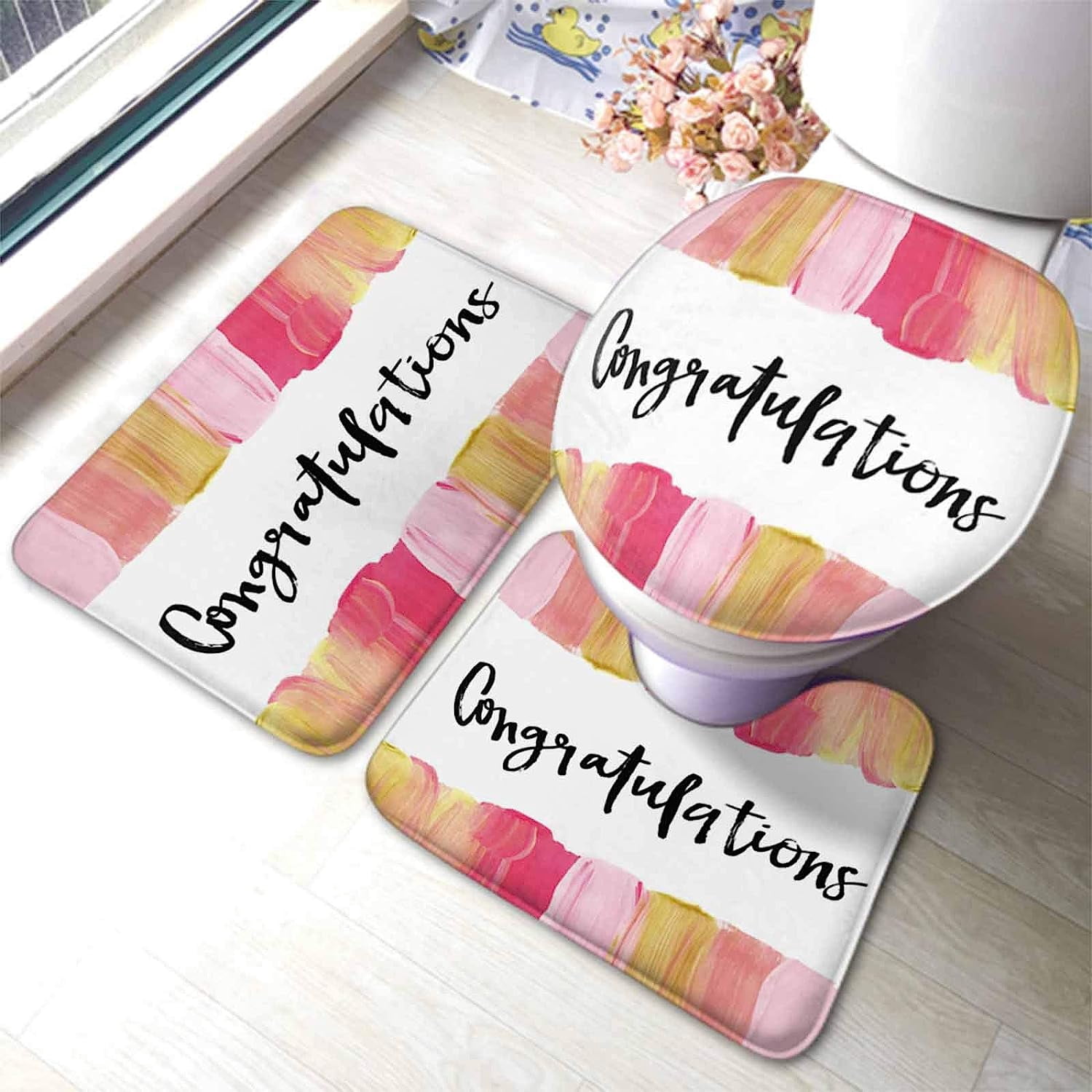 Congratulations 3 Pieces Bathroom Rug Set Congratulations Calligraphy ...