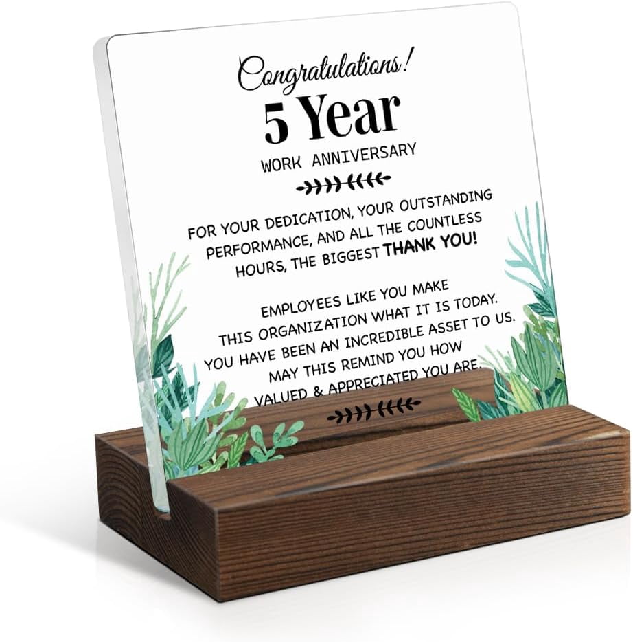 Congratulations 5 Year Work Anniversary Acrylic Sign with Wooden Stand ...