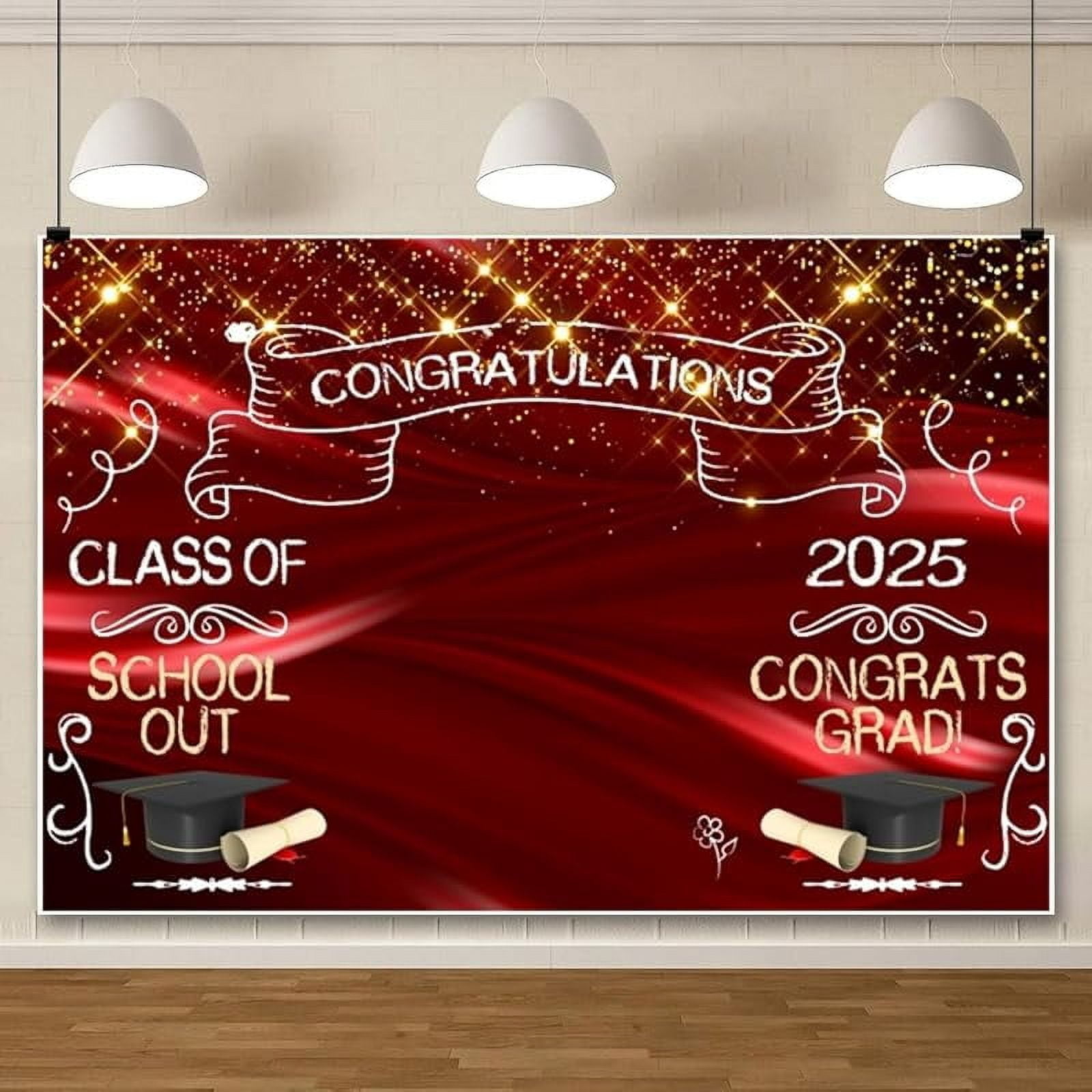 Congratulations Backdrop 2025 Graduation Red Silk Gold Bachelor ...
