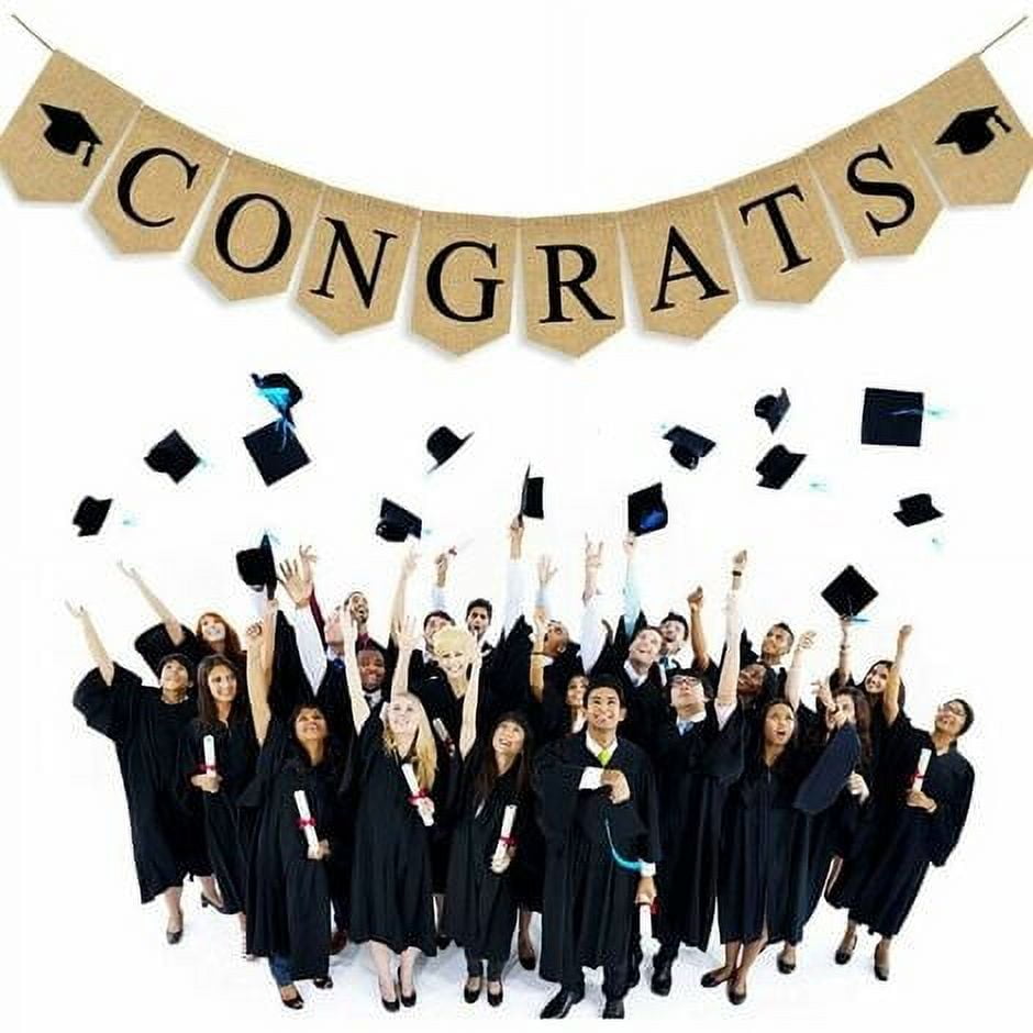 Congratulations Banner Burlap Graduation Banner with Black Graduation ...