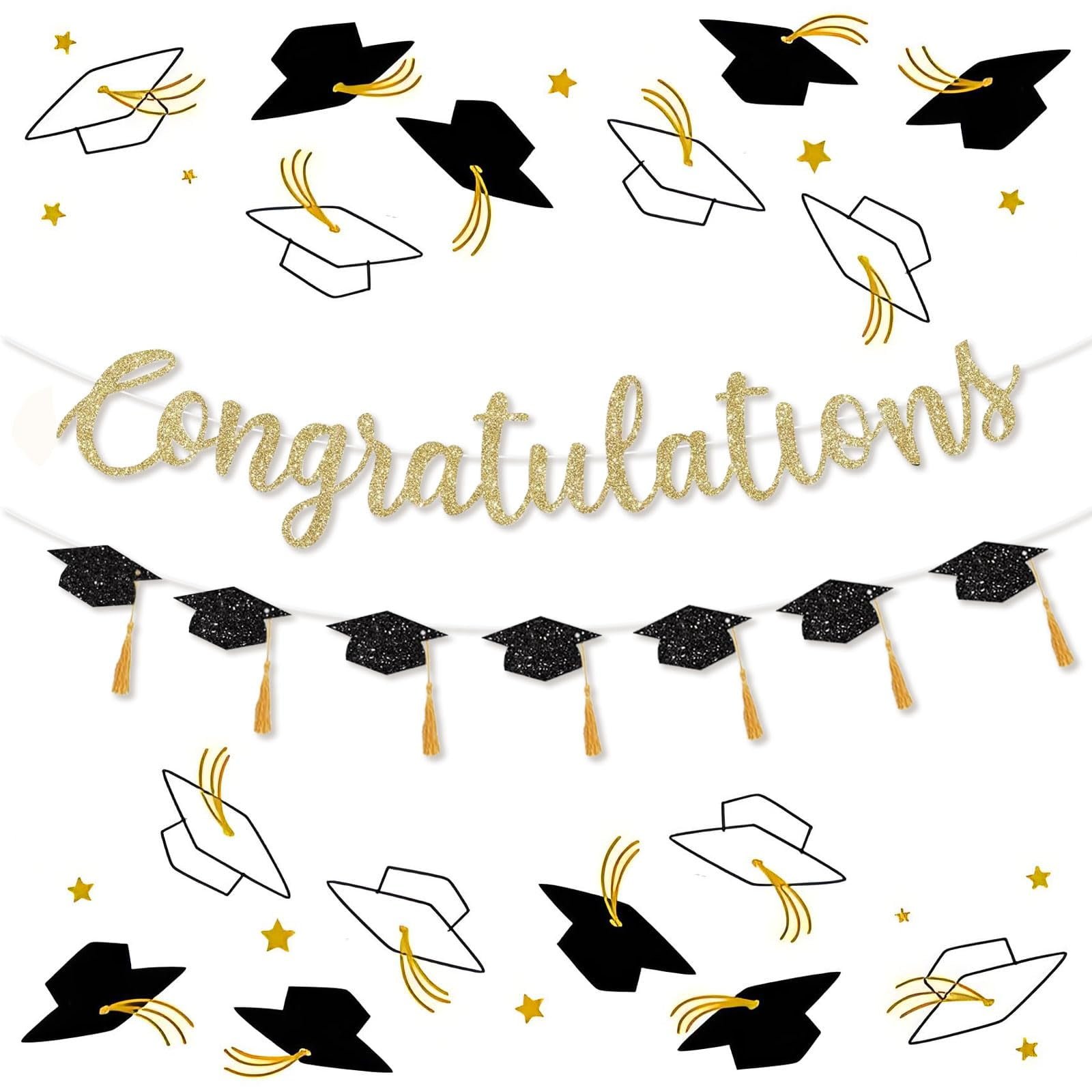 Congratulations Banner Graduation Decor OIF8 - Gold Glitter Congrats ...