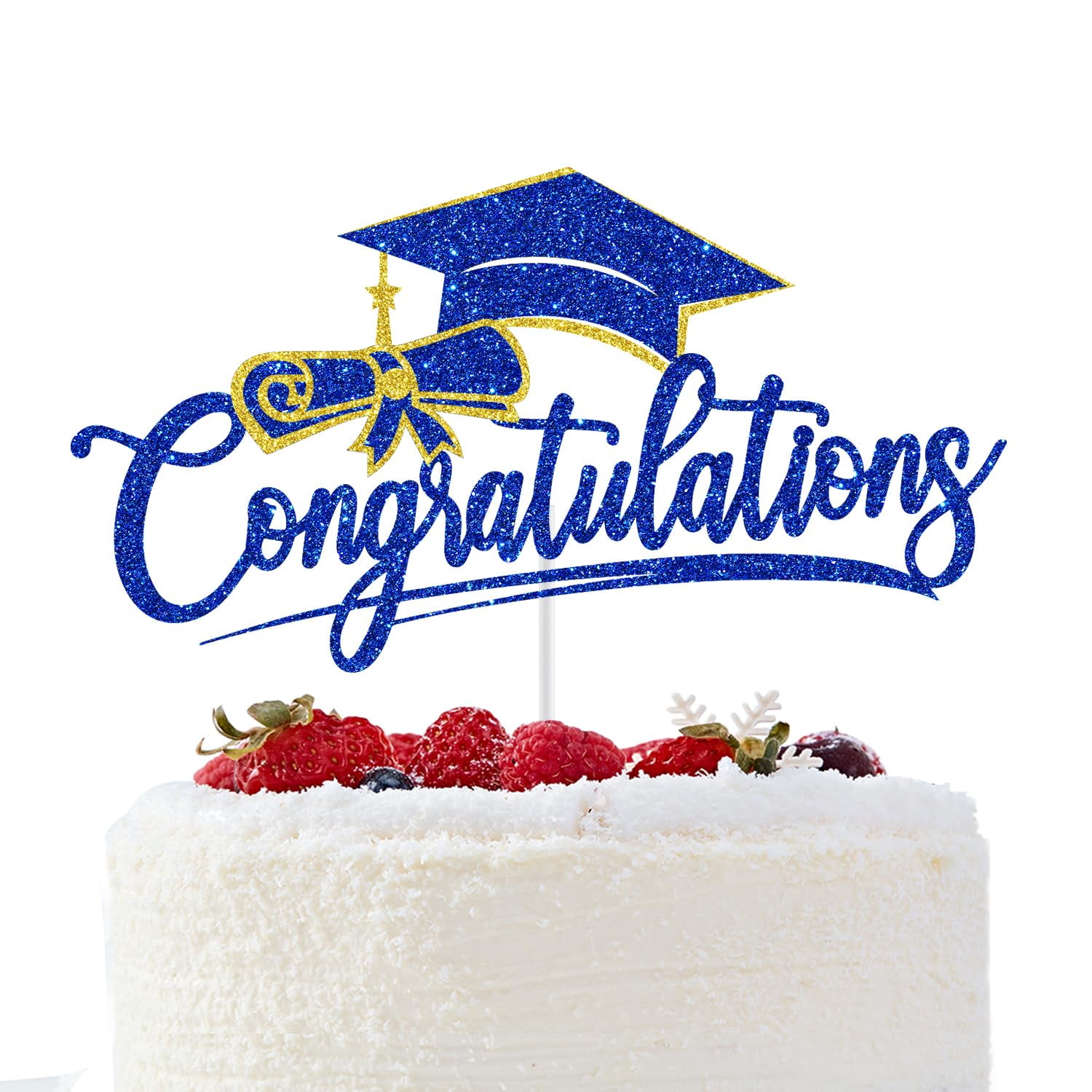 Congrats Cake Topper 4 Pcs Class Of 2025 Cake Topper Blue Gold Glitter ...