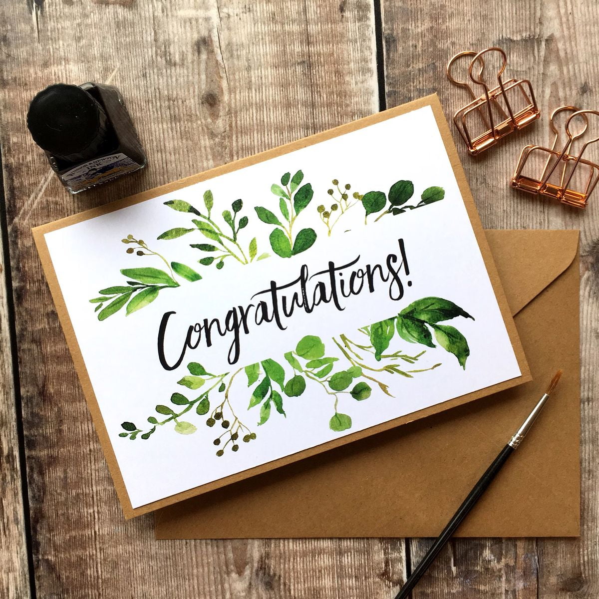 Congratulations Card – Beautiful Greenery Design – Blank Inside with ...