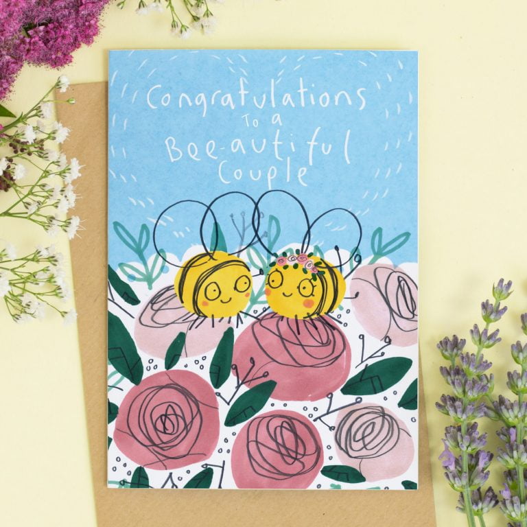 Congratulations Card for Bee-autiful Couple – Cute Bee Design – Blank ...