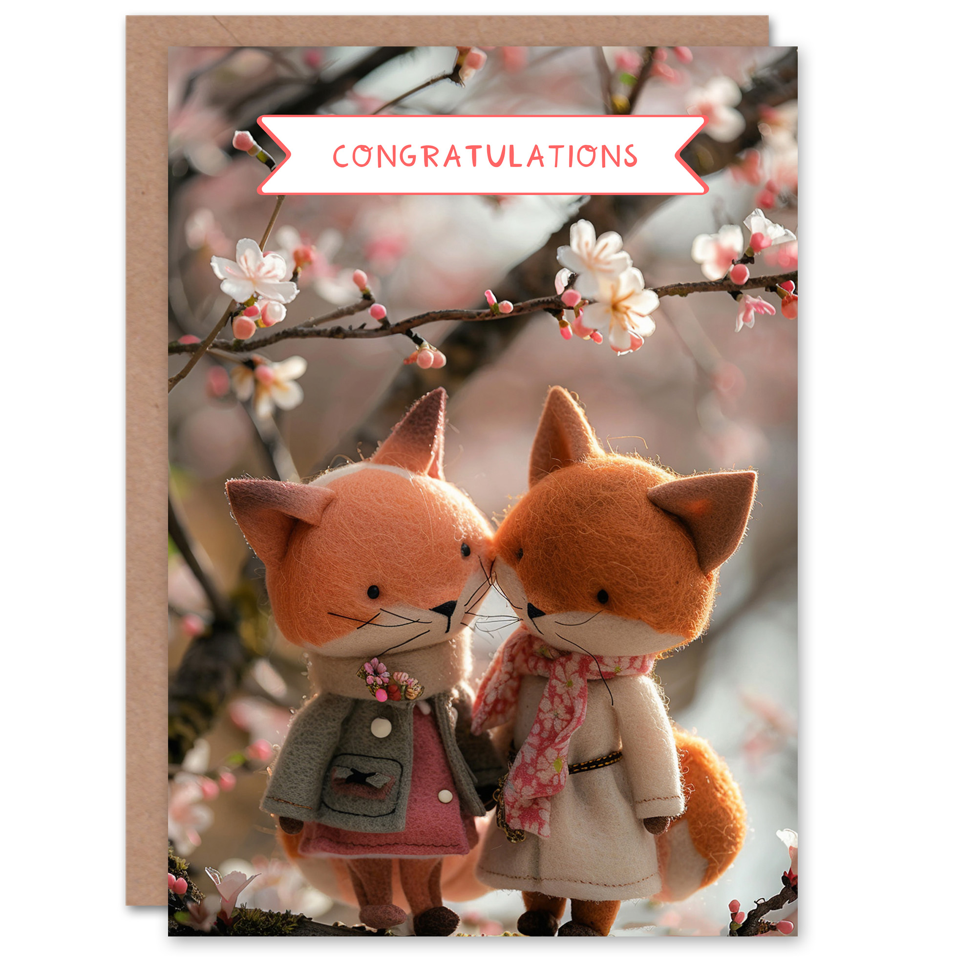 Congratulations Card Cute Felt Fox Couple Under Cherry Blossom Tree ...