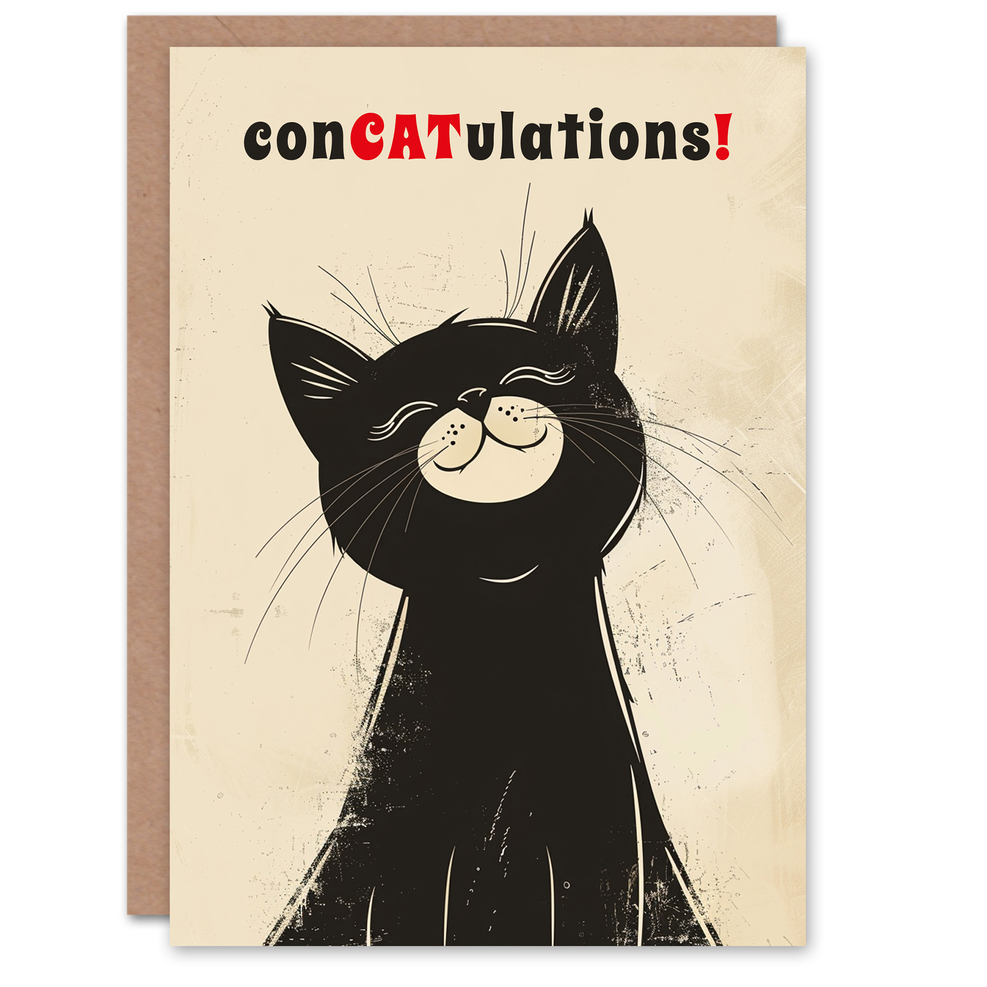 Congratulations Card Smiling Black Kitty Retro Cartoon Cat Lover Pun ...