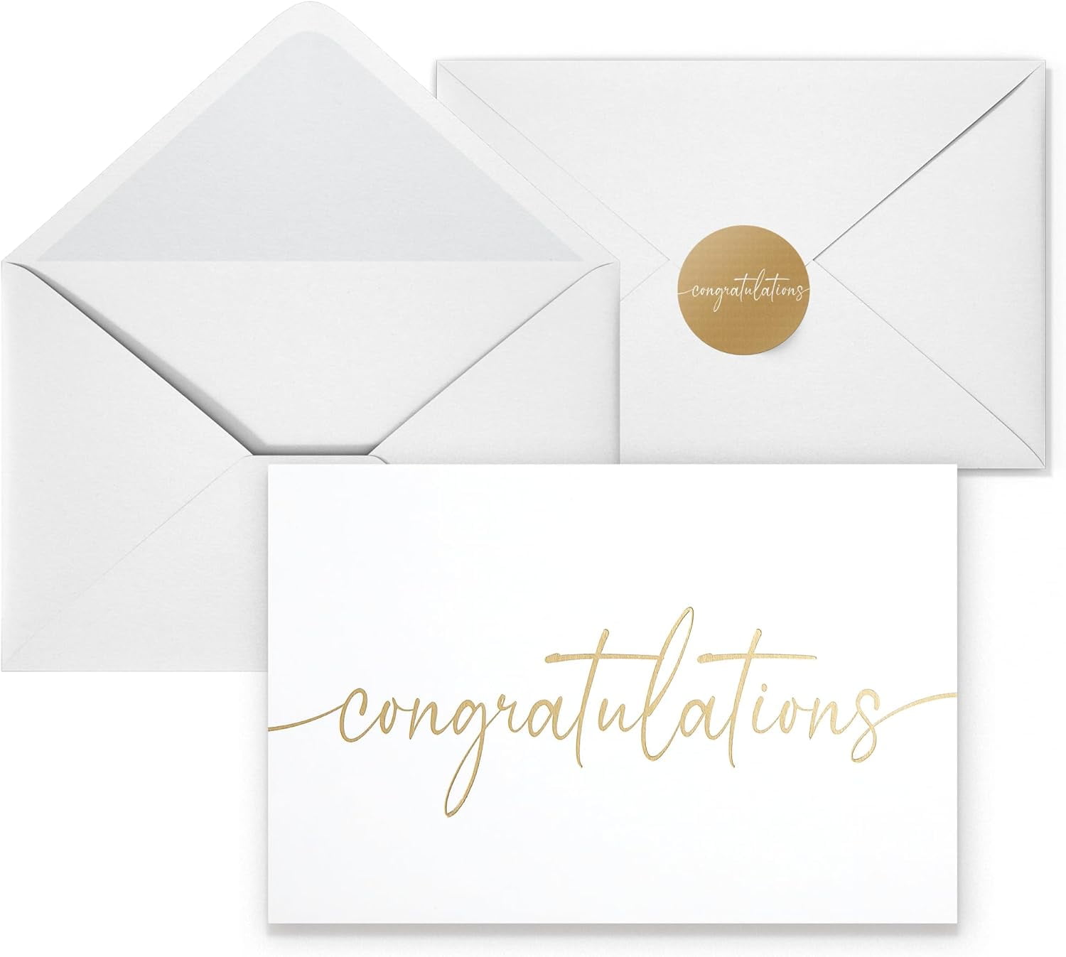 Congratulations Cards with Envelopes and Matching Stickers, Matte Gold Foil Design - Bulk Pack ...