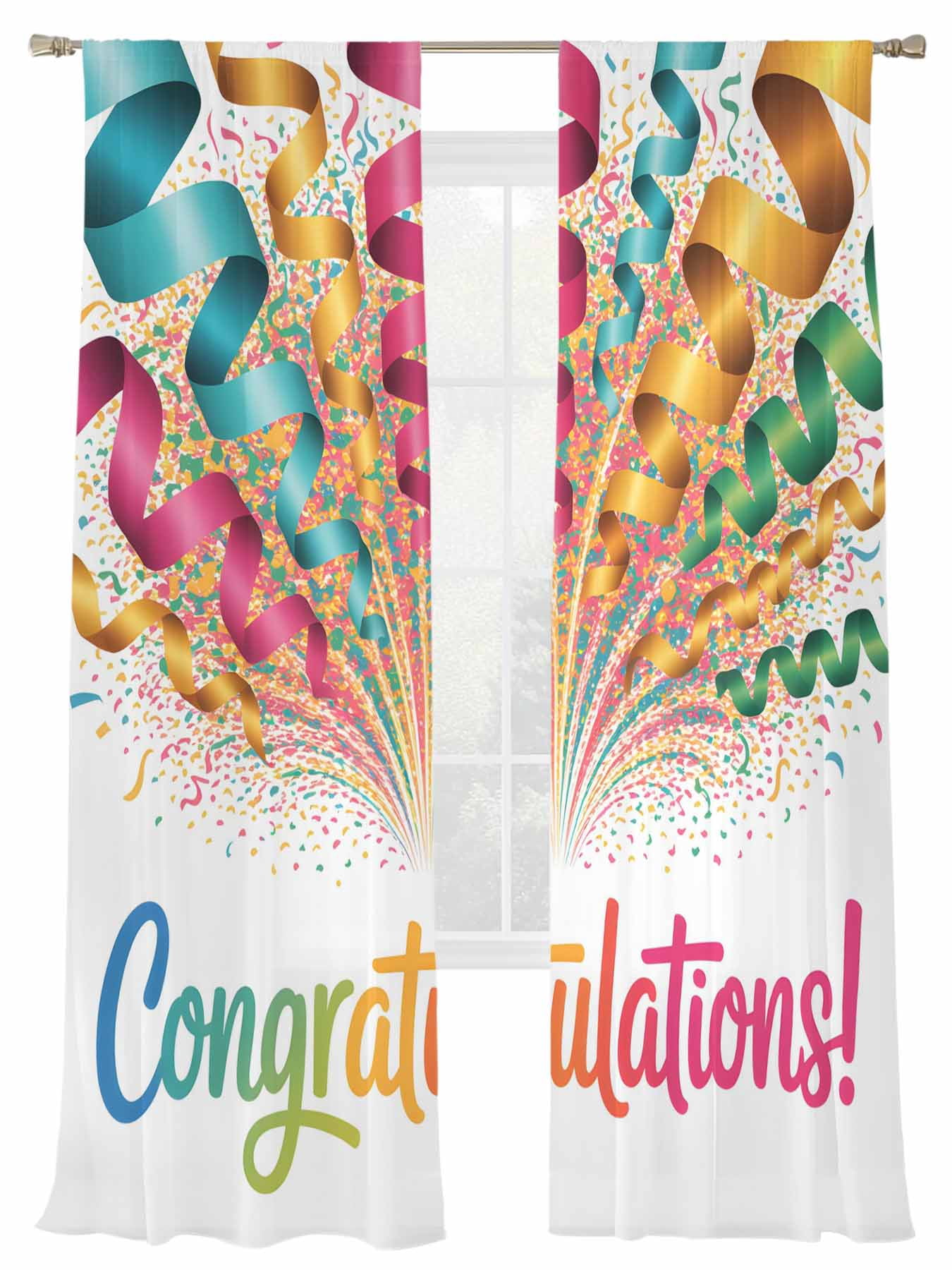 Congratulations Celebration Sheer Curtains 2 Panels Set Colorful Lines ...