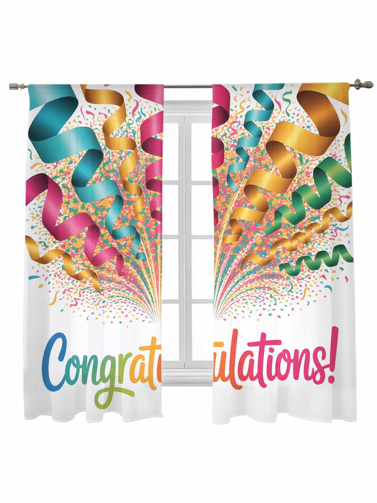 Congratulations Celebration Sheer Curtains 72 Inch Long 2 Panels ...