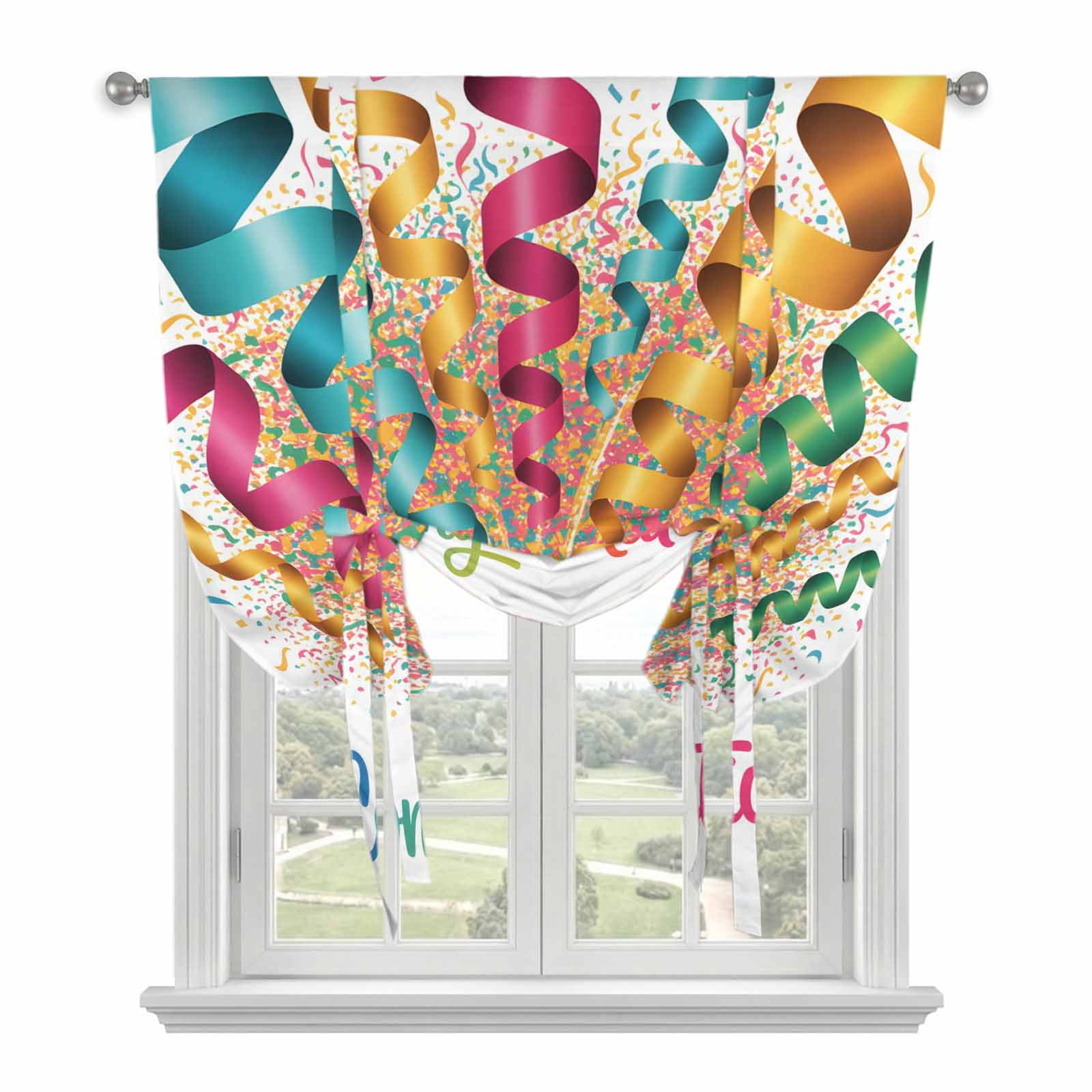 Congratulations Celebration Tie Up Curtain for Window, Colorful Lines ...